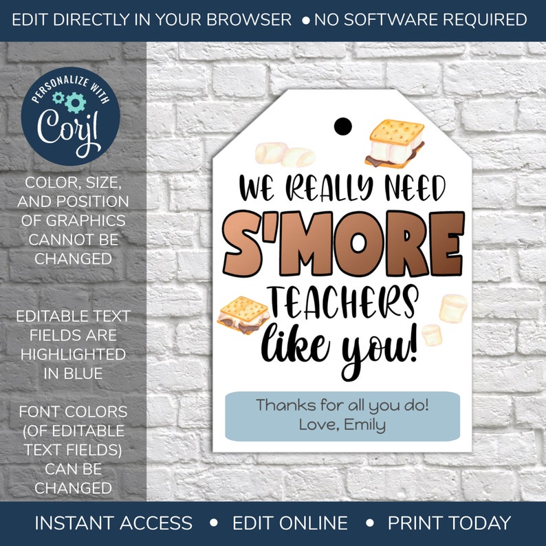 EDITABLE S'more Gift Tag, We Need Smore Teachers Like You, Teacher ...