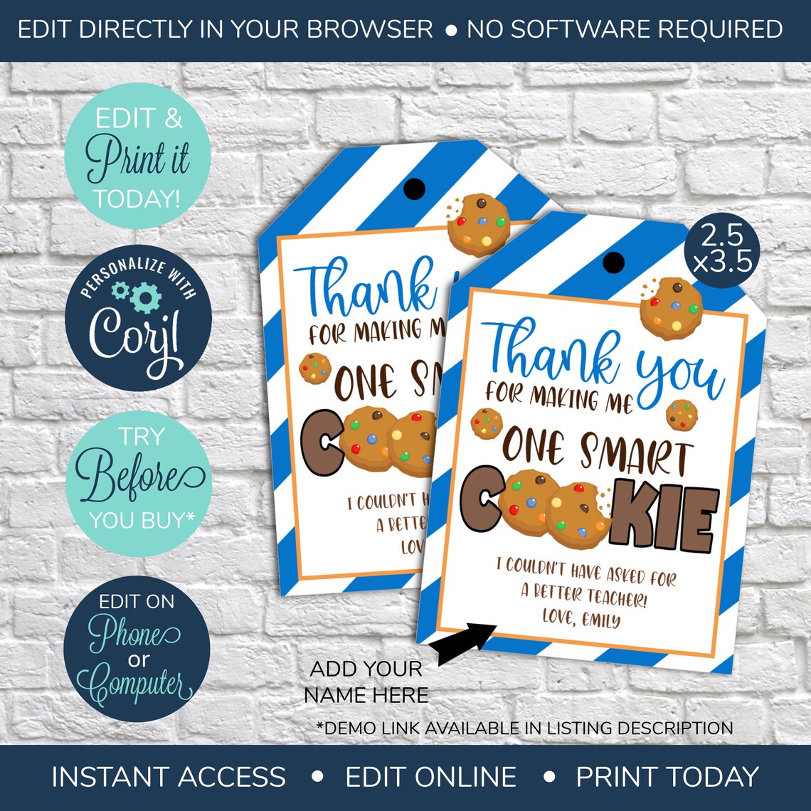 EDITABLE One Smart Cookie Tags Printable Thank You for Making - Etsy