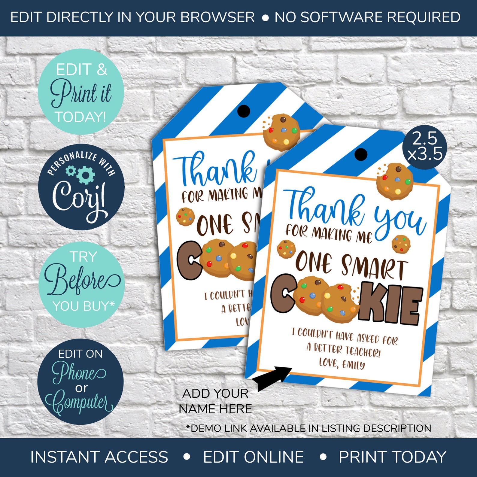 EDITABLE One Smart Cookie Tags Printable Thank You for Making - Etsy