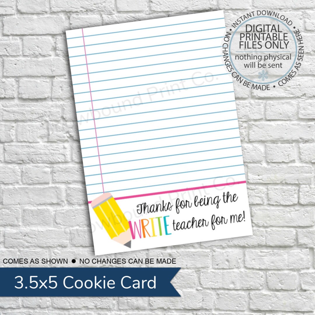 PRINTABLE Mini Cookie Card 3.5x5 Write Teacher - Etsy