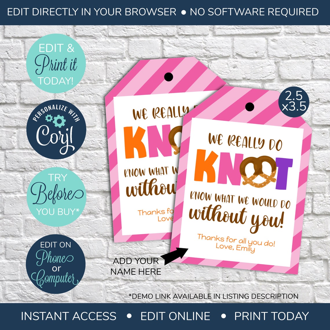 EDITABLE Pretzel Gift Tag Teacher Staff Employee School - Etsy