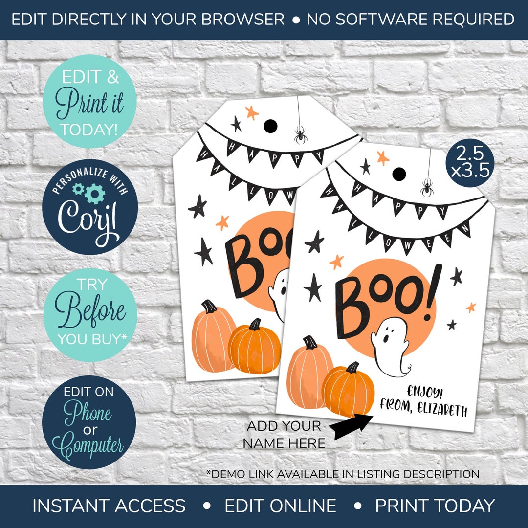 EDITABLE Halloween Gift Tags Halloween Favor Tags Favor - Etsy