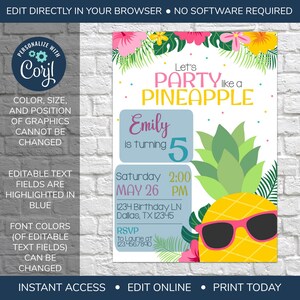 EDITABLE Pineapple Birthday Invitation, Party Like a Pineapple ...