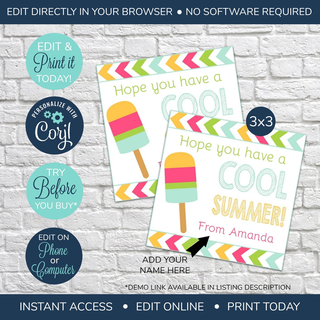 EDITABLE Have a Cool Summer Tag, End of School Year Tag, Candy Tag, End ...
