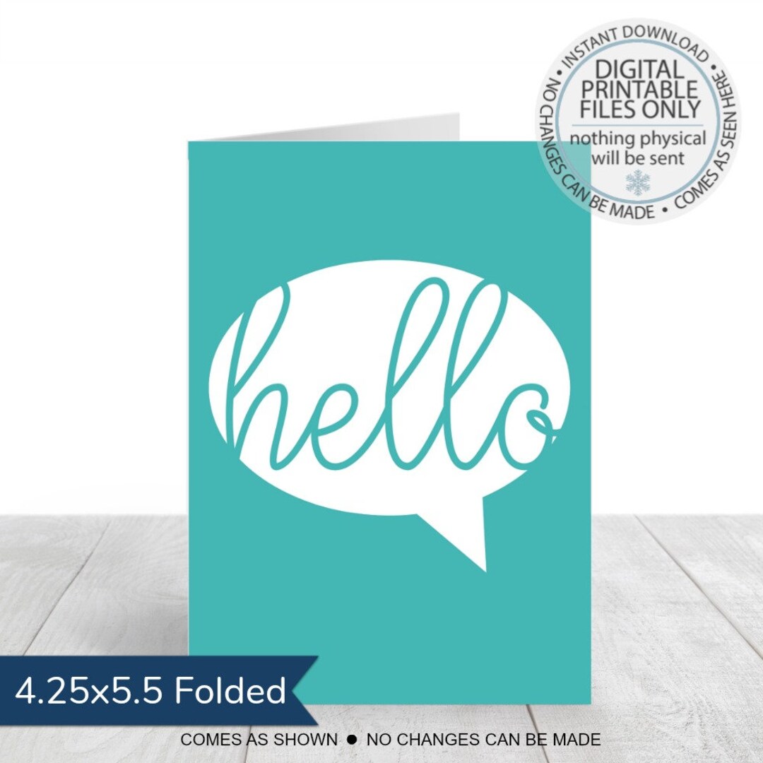 Printable Hello Greeting Card, Thinking of You Greeting Card, Simple ...