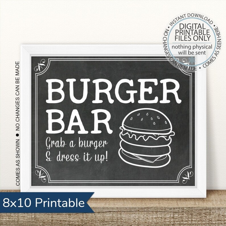 Printable Burger Bar Sign Printable Burger Table Sign - Etsy