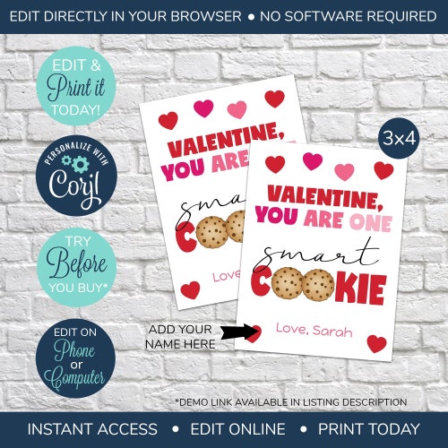 EDITABLE Classroom Valentine's Day Cards You Are One - Etsy