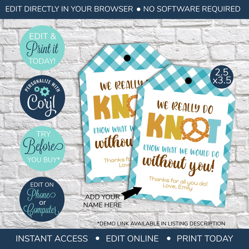 EDITABLE Pretzel Gift Tag, Teacher Staff Employee School Appreciation ...