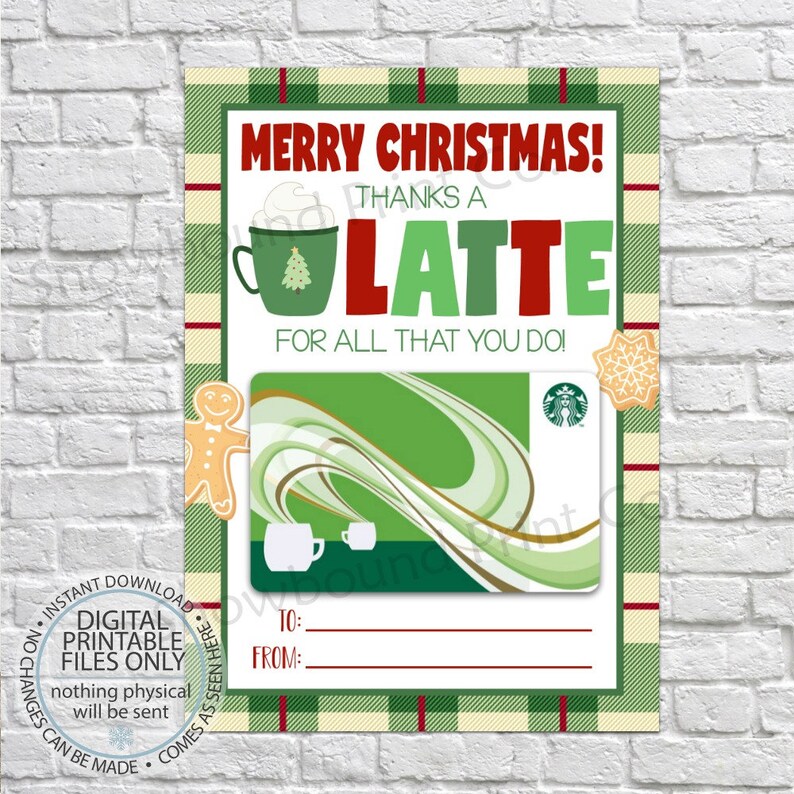 Printable Thanks a Latte for All You Do Christmas Gift Card | Etsy