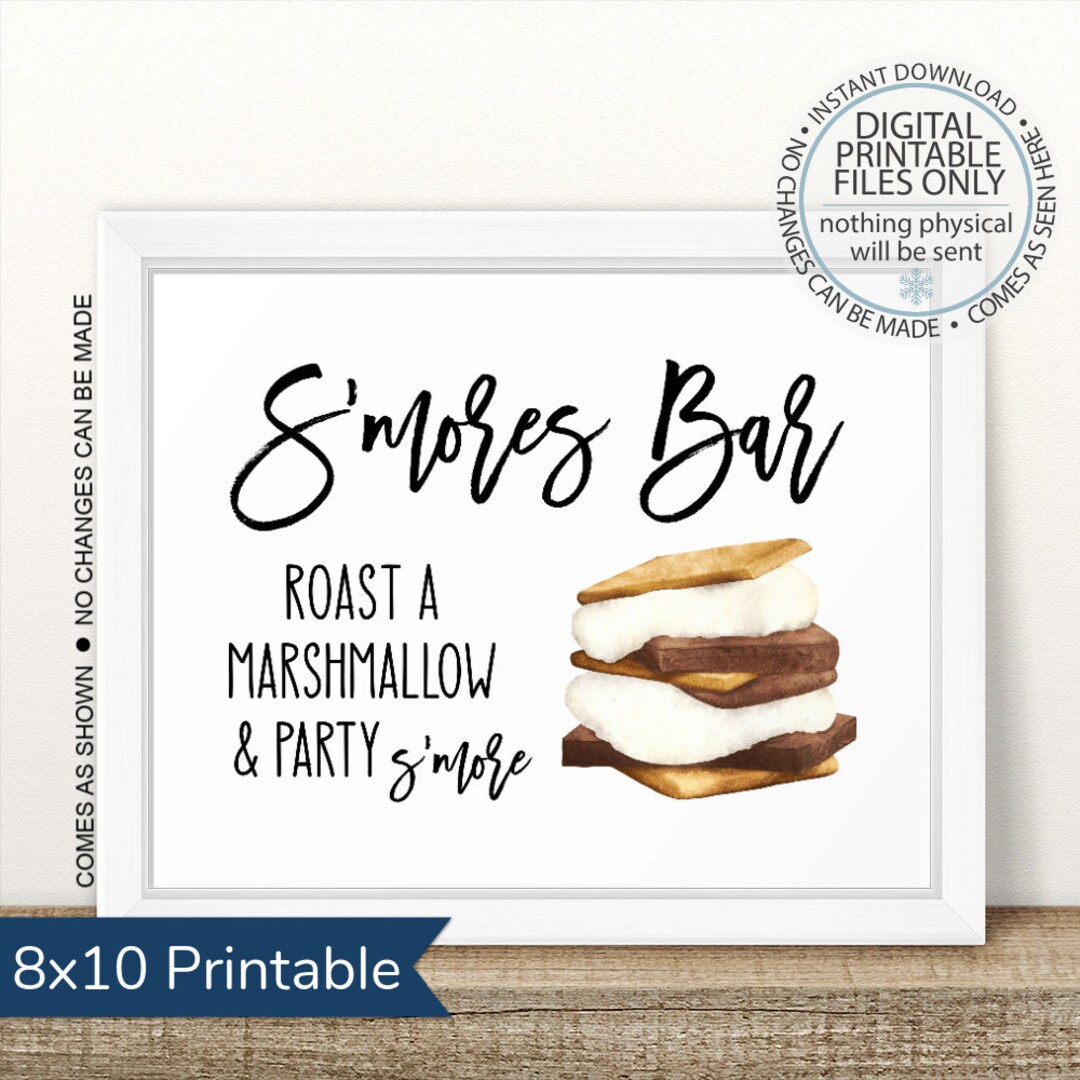 Printable S'mores Bar Sign, Printable S'mores Table Sign, Marshmallow ...