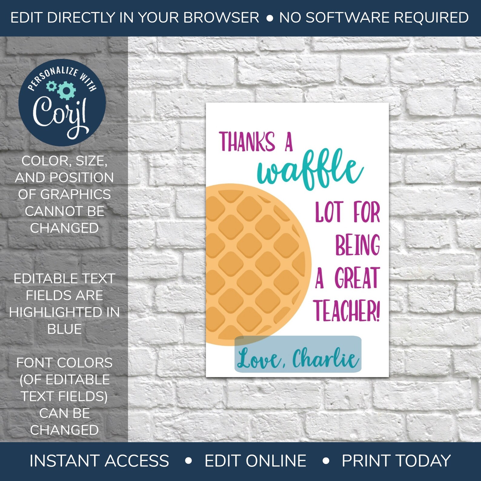 EDITABLE Thanks a Waffle Lot Teacher Tag Printable Thank You - Etsy