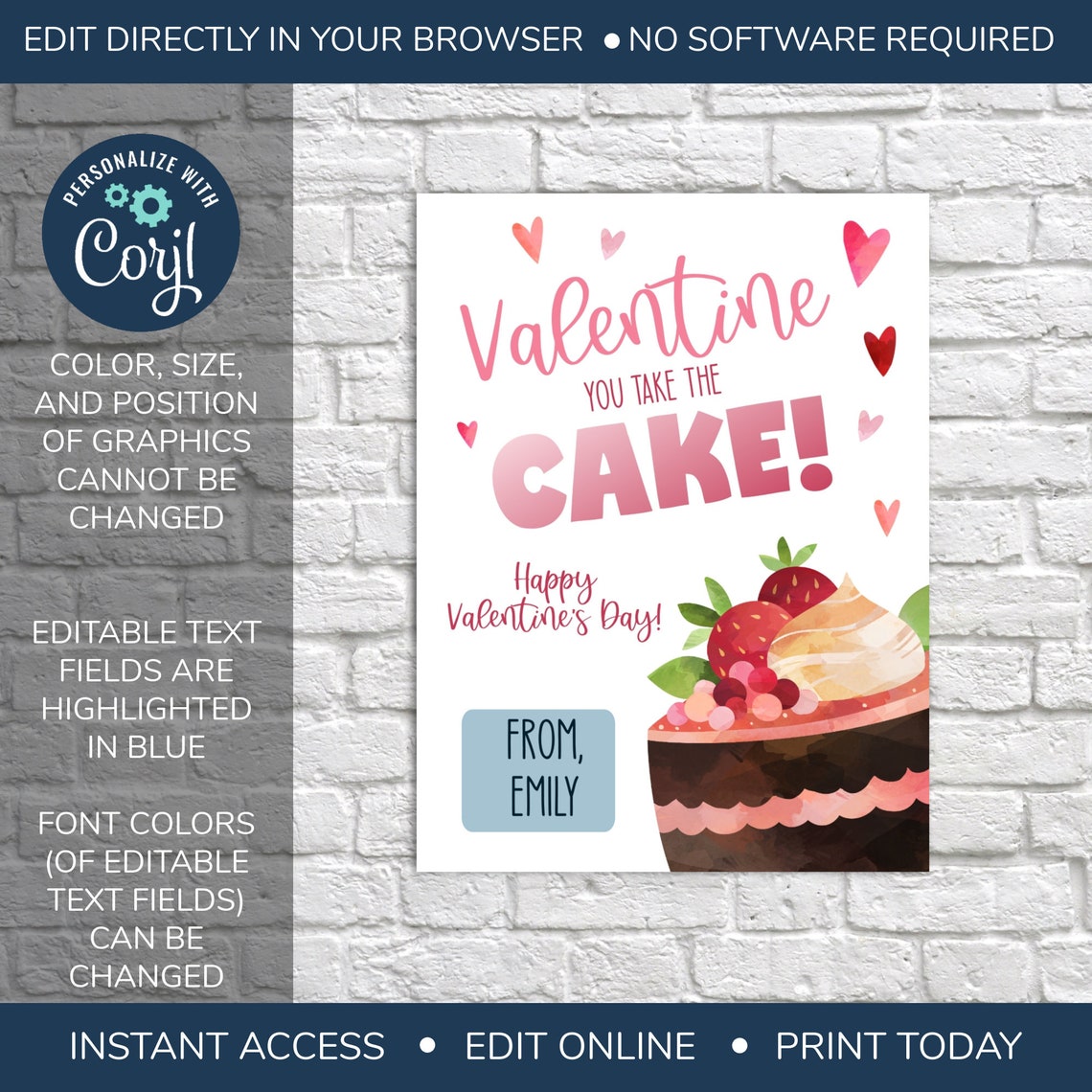 EDITABLE Classroom Valentine's Day Cards You Take the | Etsy