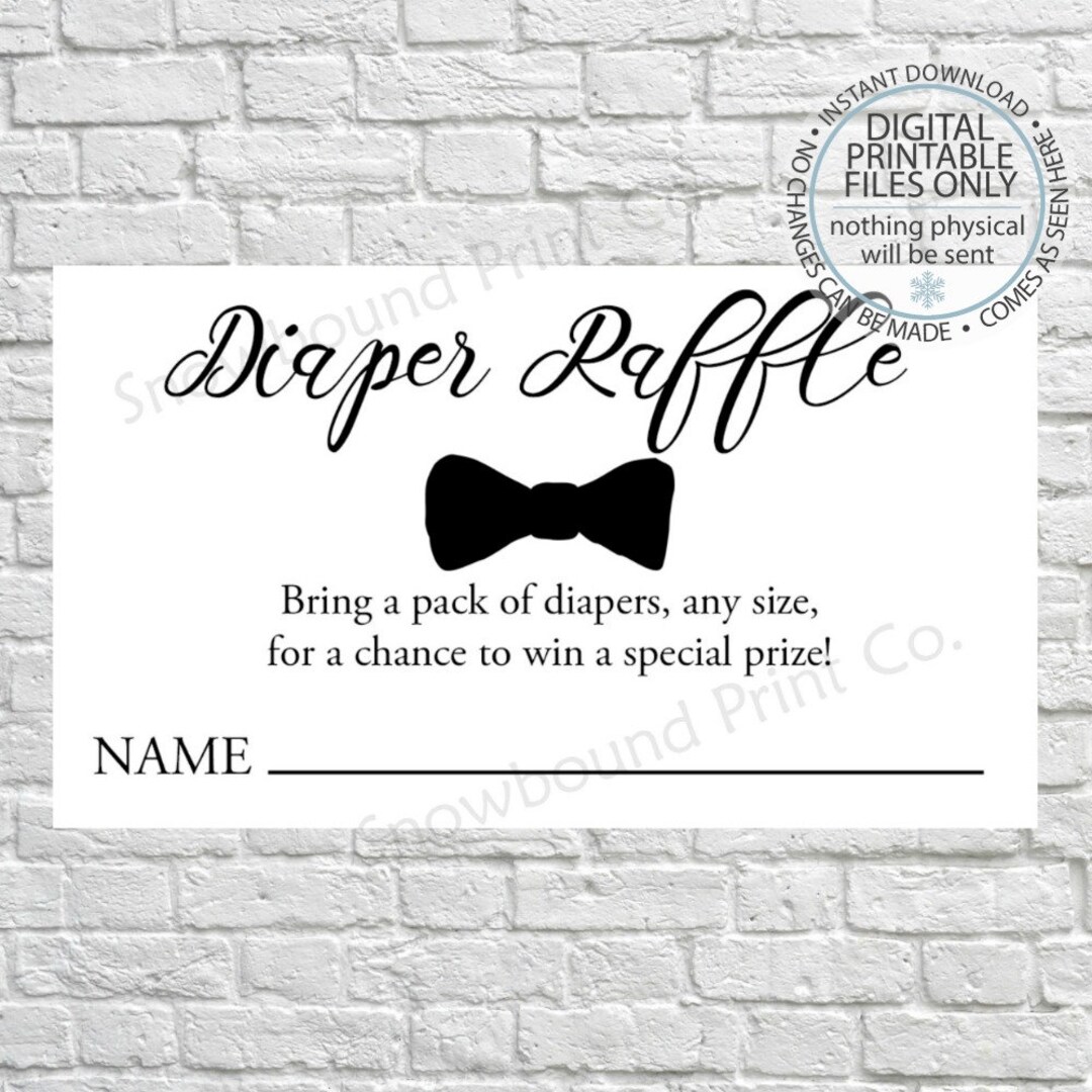 Diaper Raffle Insert, Bowtie Baby Shower, Baby Shower Game, Diaper ...