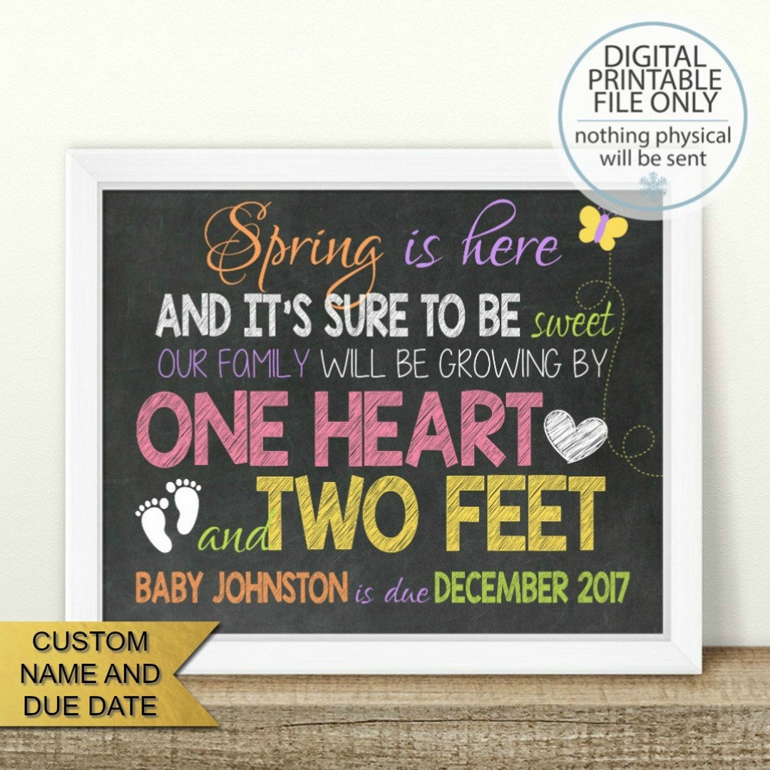 PRINTABLE Spring Pregnancy Announcement, One Heart and Two Feet ...