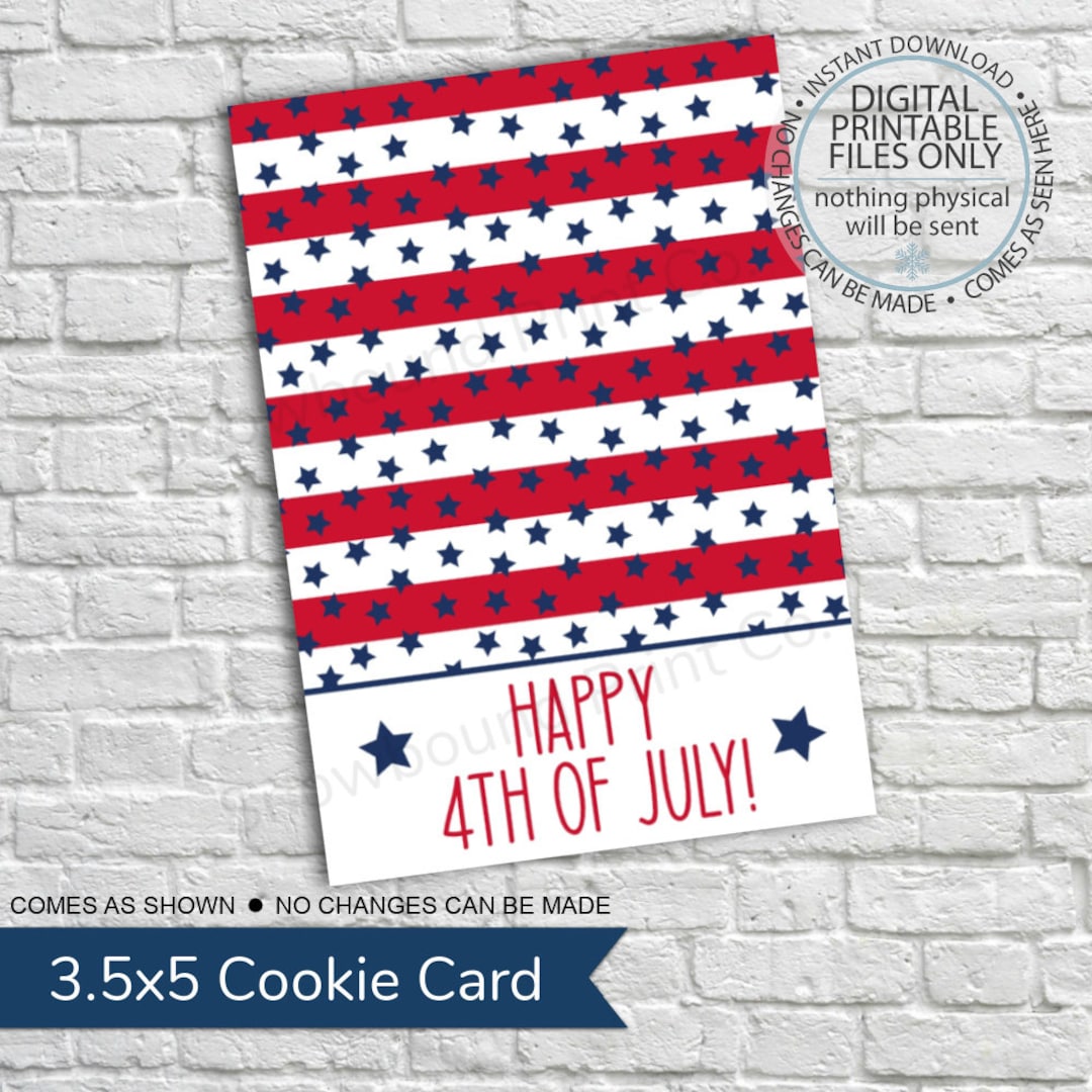PRINTABLE Mini Cookie Card - 3.5"x5" - Happy 4th of July, 4th of July ...