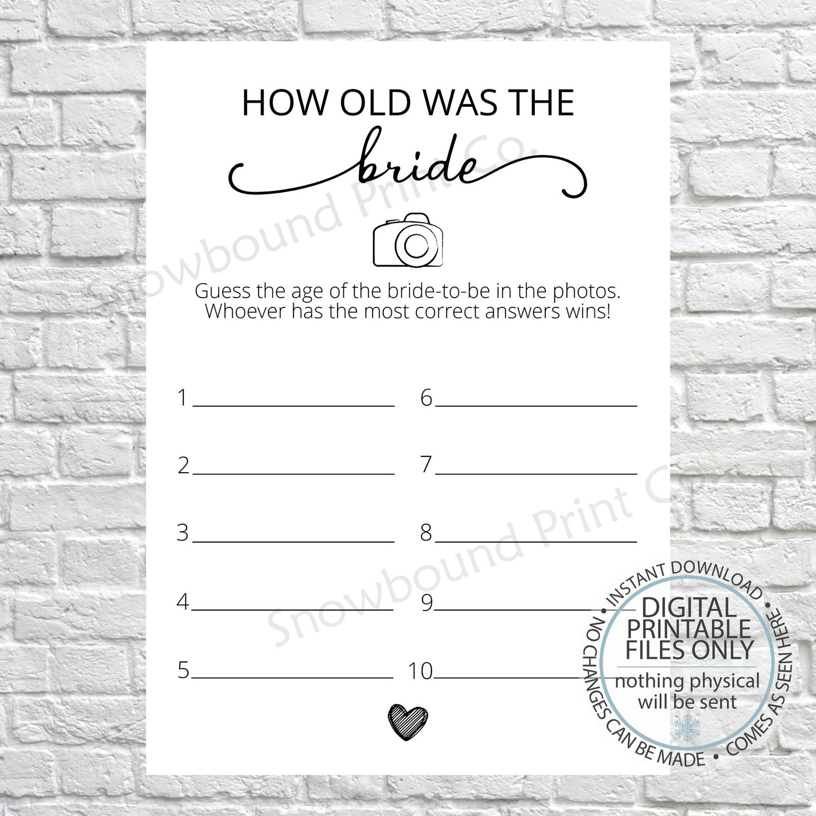 Printable How Old Was the Bride Guess Brides Age Wedding - Etsy