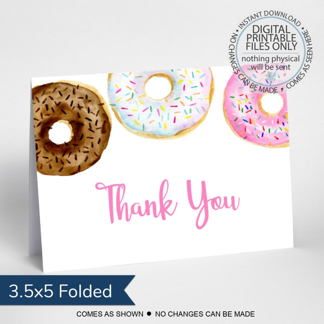 Printable Thank You Card, Donut Thank You Card, Donut Thank You Note ...