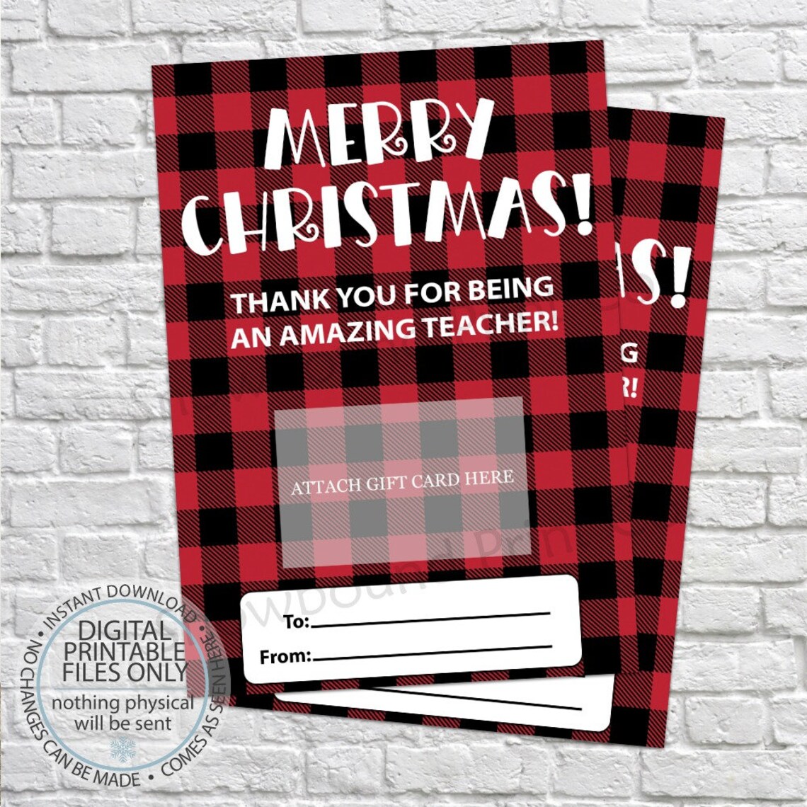 Printable Christmas Gift Card Holder Thank You Gift Card | Etsy
