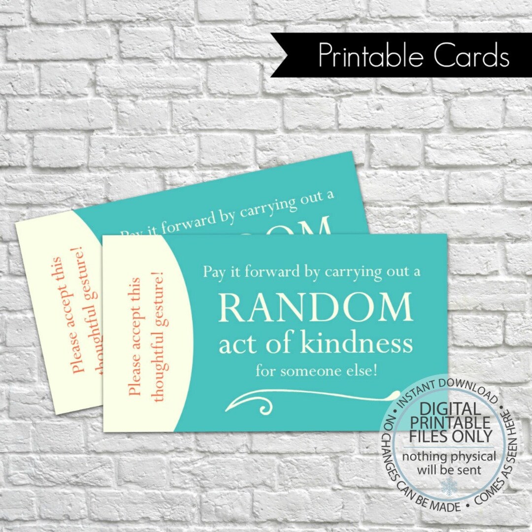 Printable Random Act of Kindness Cards, RAOK, Pay It Forward, DIY ...