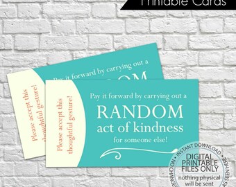 Printable Random Act of Kindness Cards RAOK Pay It Forward | Etsy