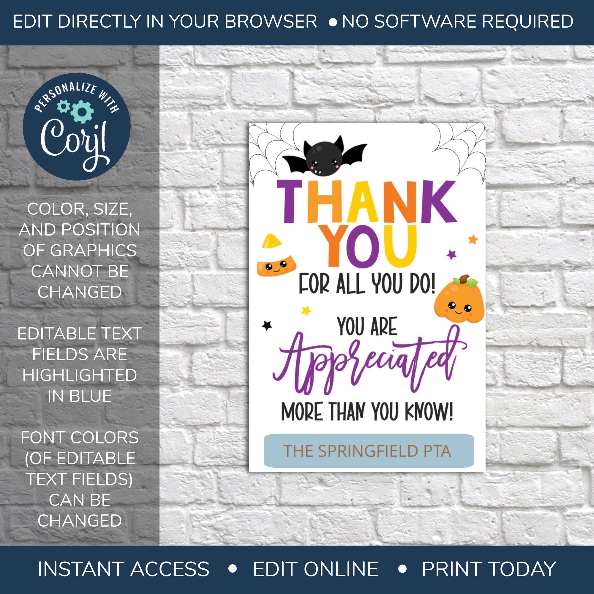 EDITABLE Halloween Appreciation Gift Tag Teacher Staff - Etsy