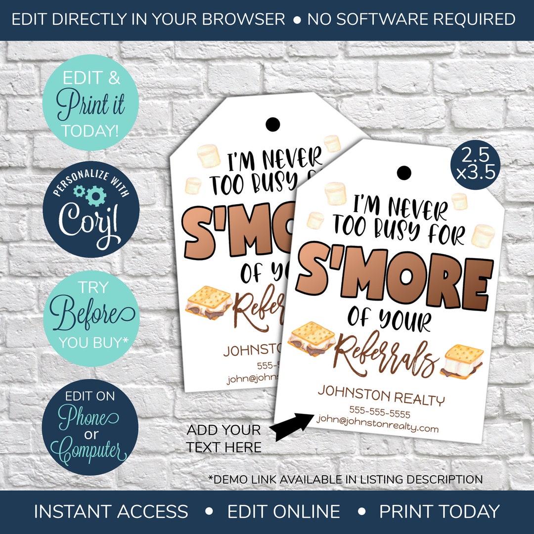 EDITABLE Smores Realtor Pop by Tag, Never Too Busy for S'more of Your ...