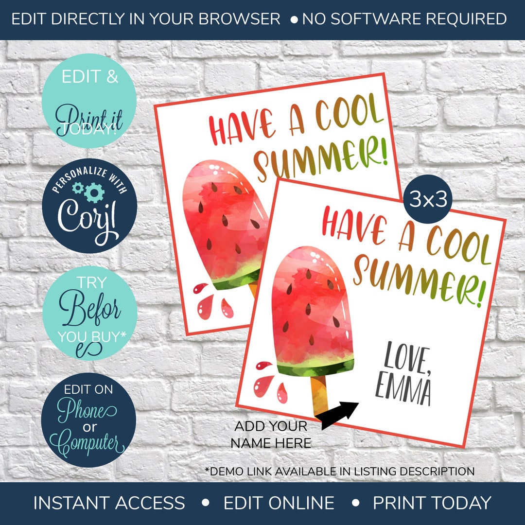 EDITABLE Have a Cool Summer Tag, End of School Year Tag, Popsicle Tag ...