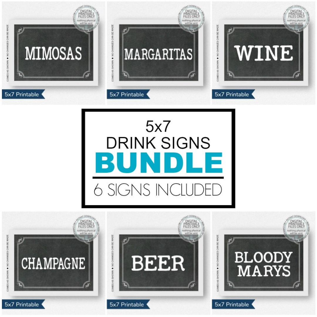 Printable Bar Signs, Wedding Signs, Drink Station Signs, Drink Signs ...