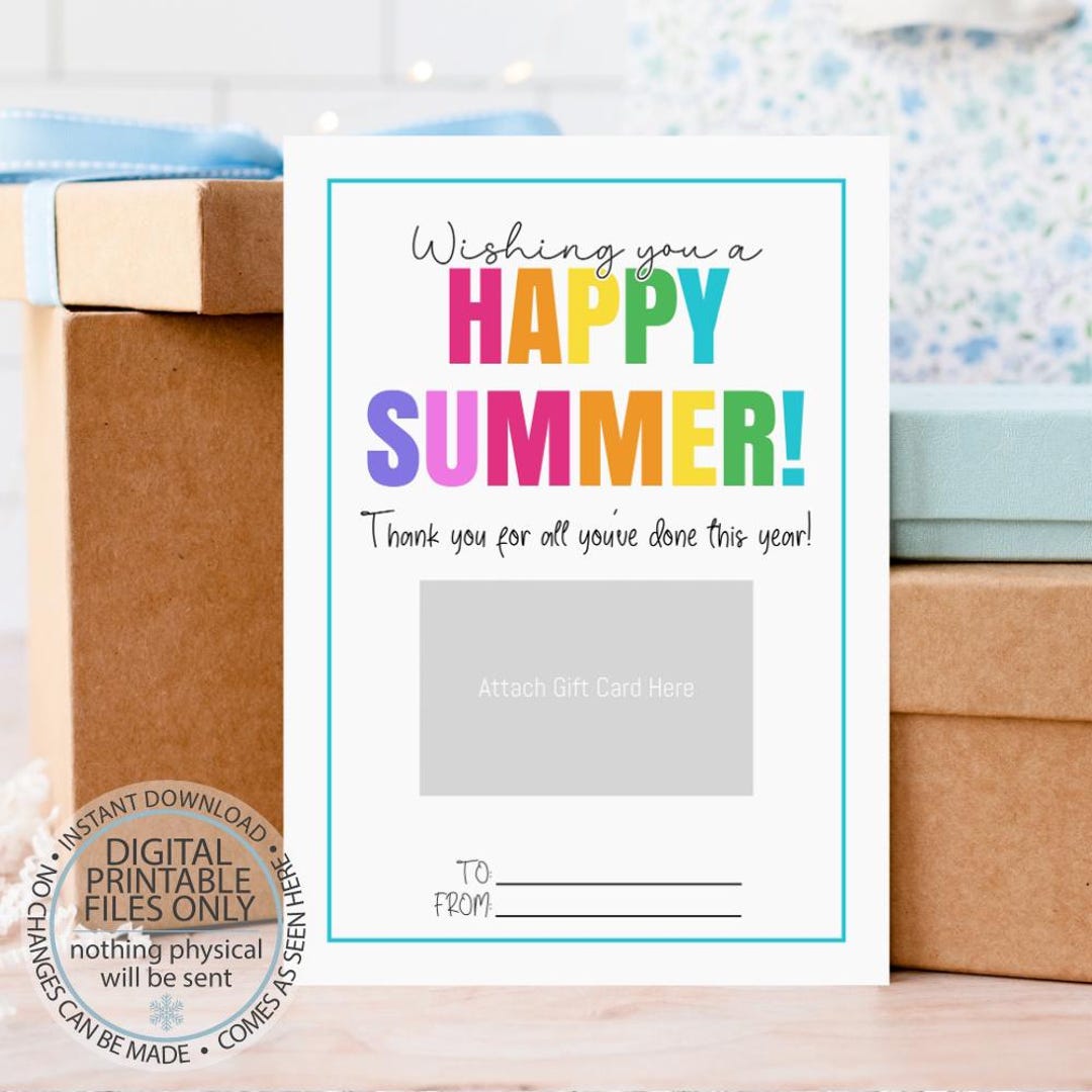 Printable School Summer Gift Card Holder, Happy Summer Gift Card Holder ...