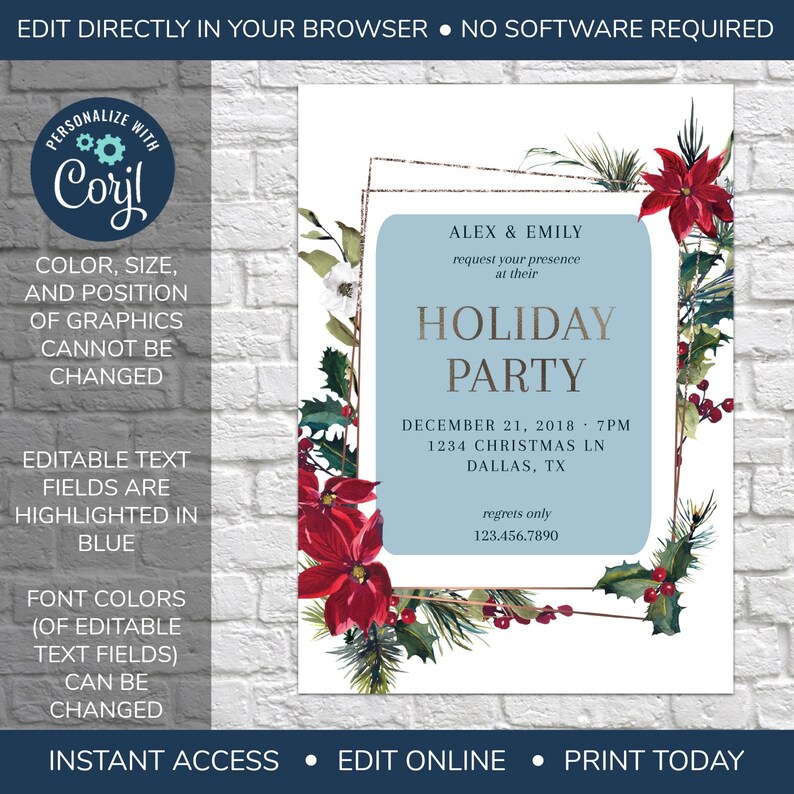 EDITABLE Christmas Party Invitation Christmas Invitation | Etsy