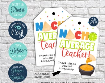 EDITABLE Nacho Average Teacher Thank You Tags | Teacher Appreciation ...
