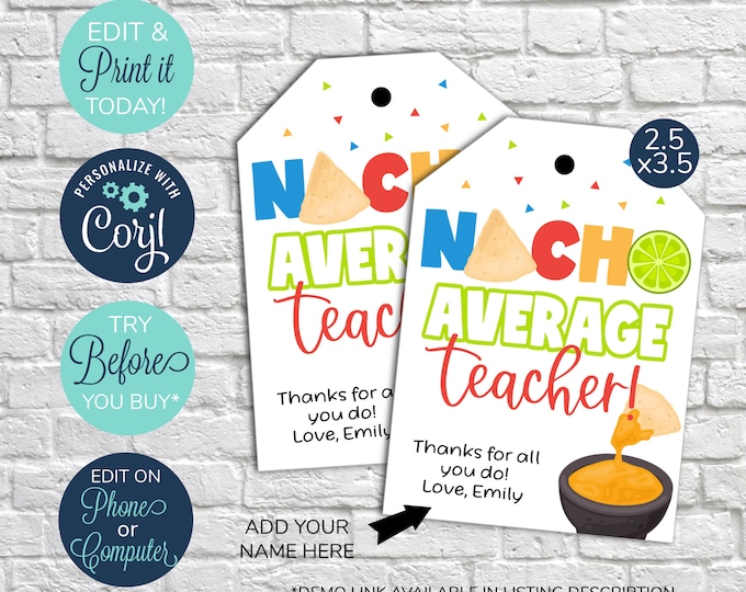 EDITABLE Nacho Average Teacher Thank You Tags | Teacher Appreciation ...