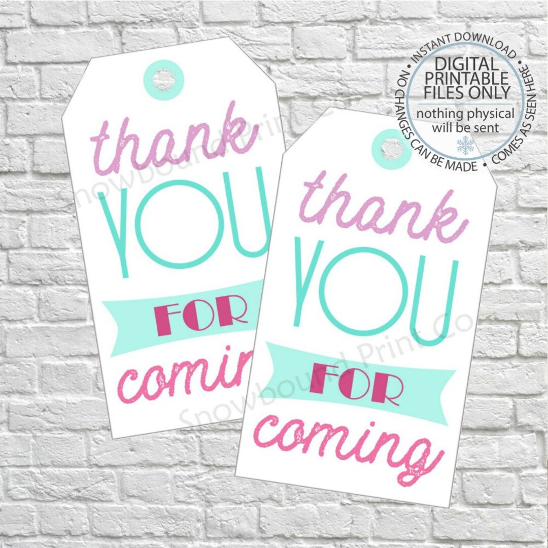 Thank You for Coming Favor Tags, Birthday Gift Tags, Thank You Tags ...