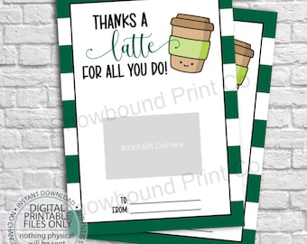 Thank You Teacher Gift Card Holder Thanks a Latte Gift Card - Etsy