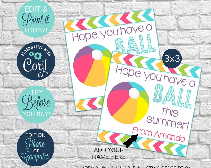 EDITABLE Hope You Have a Ball This Summer Tag End of School - Etsy