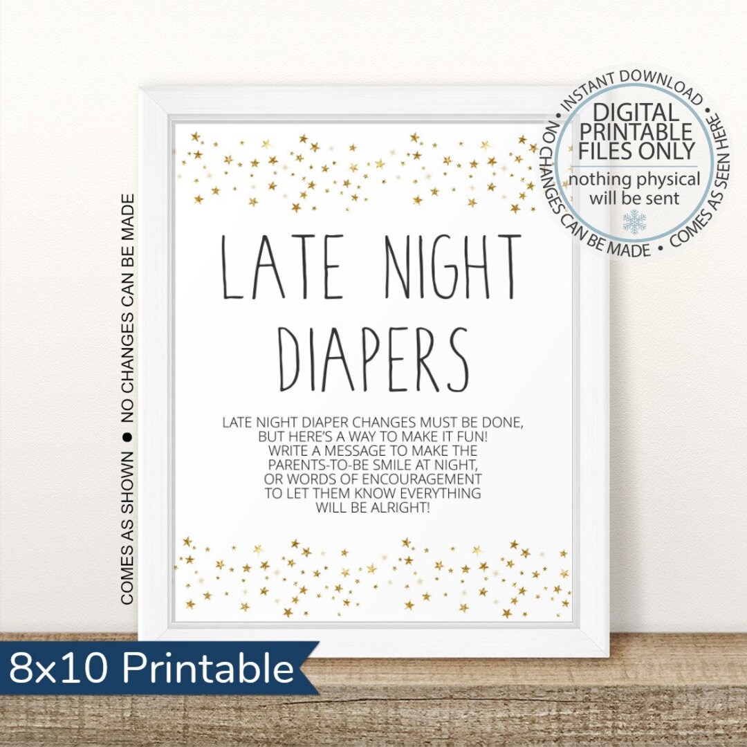 Late Night Diapers Game, Printable Little Star Baby Shower Sign, Baby ...