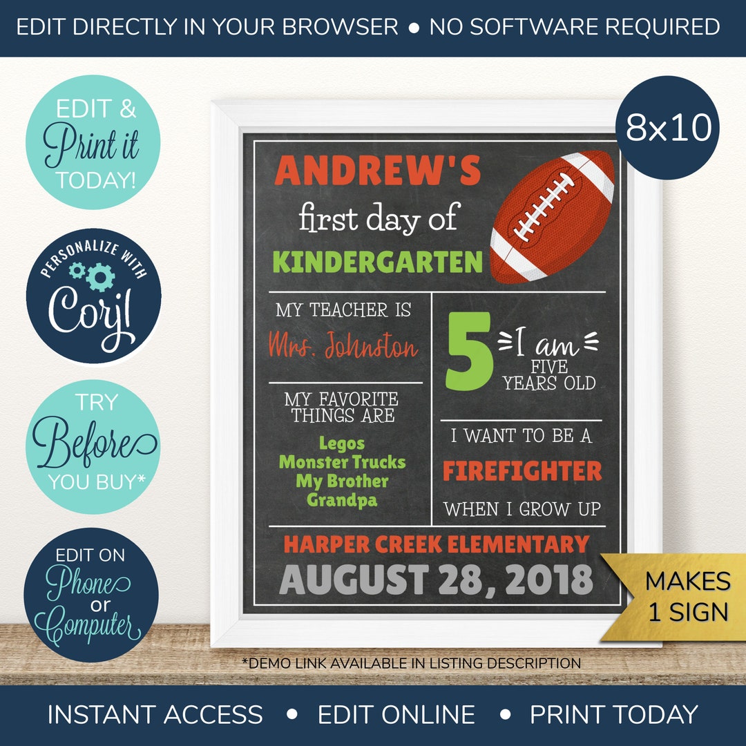 EDITABLE First Day of School Sign, Back to School Sign, Chalkboard ...