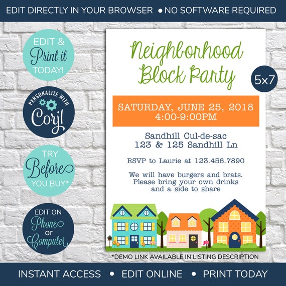 Neighborhood Block Party Invitation Ideas Editable Block Party Flyer,