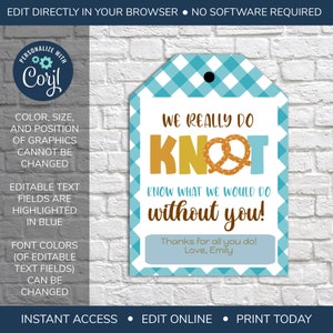 EDITABLE Pretzel Gift Tag, Teacher Staff Employee School Appreciation ...