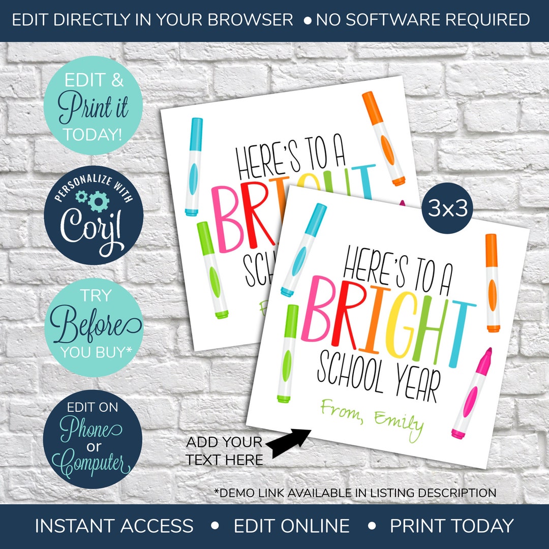 EDITABLE Back to School Teacher Gift Tag Bright School Year - Etsy