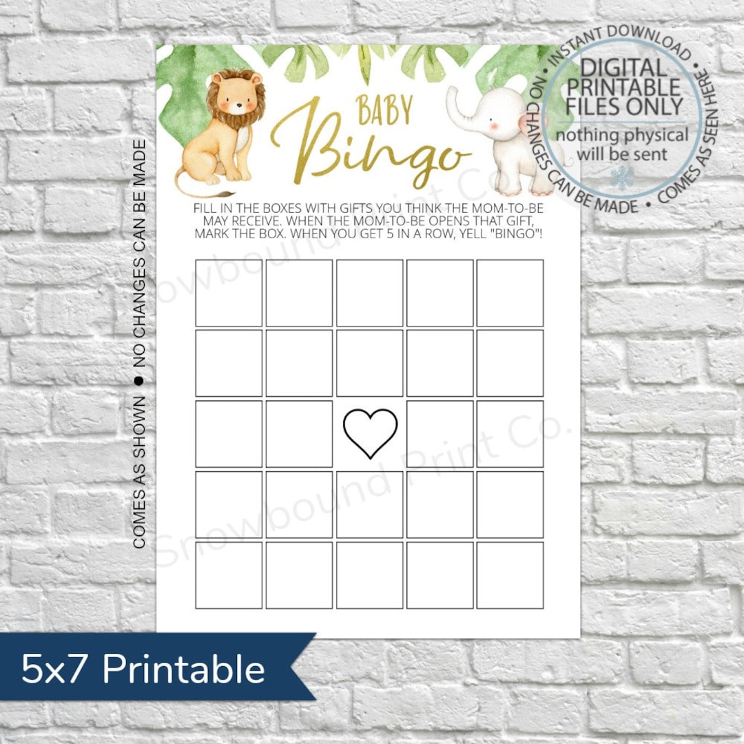 Printable Baby Shower Bingo Game, Jungle Baby Shower, Baby Shower Game ...