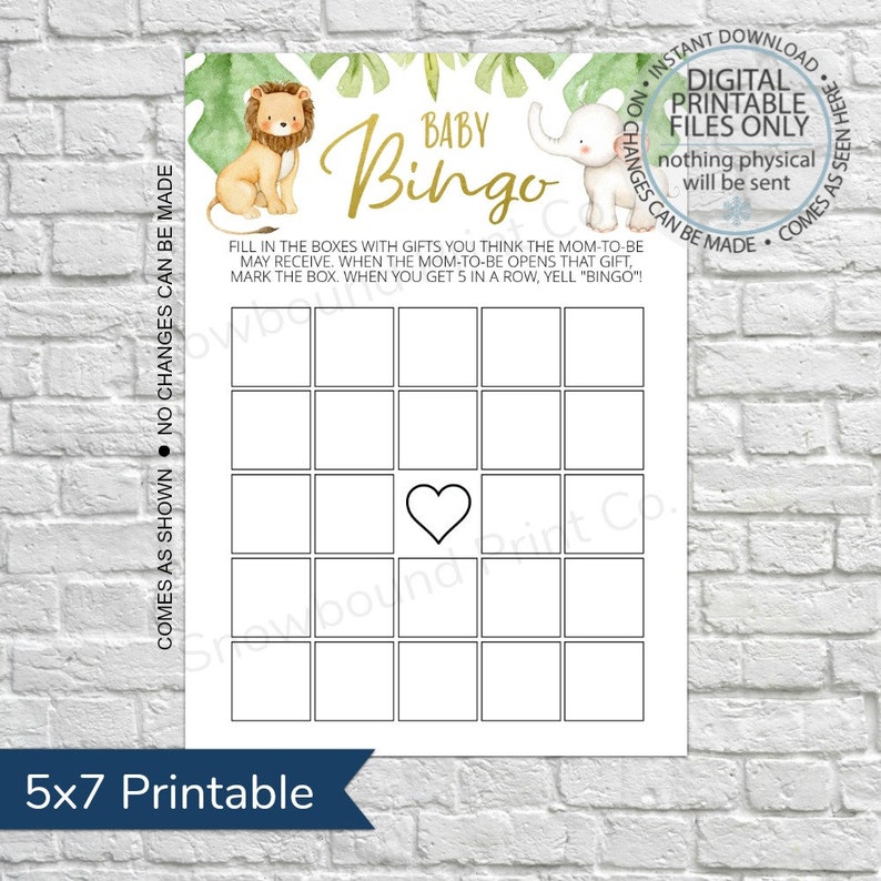 Printable Baby Shower Bingo Game Jungle Baby Shower Baby - Etsy