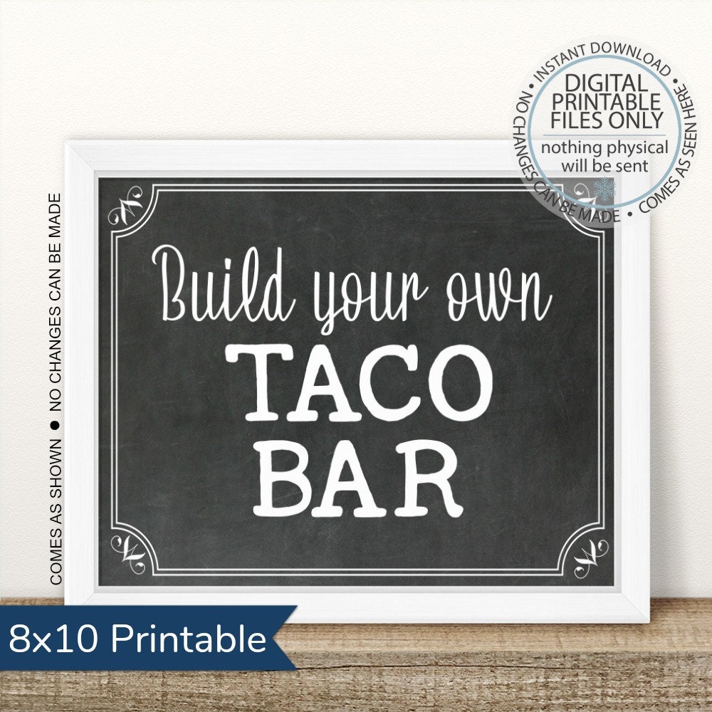 Printable Taco Bar Sign, Printable Taco Table Sign, Table Sign Fiesta ...