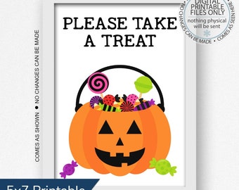Trick or Treat Sign, Please Take One Sign, Halloween Candy Sign ...