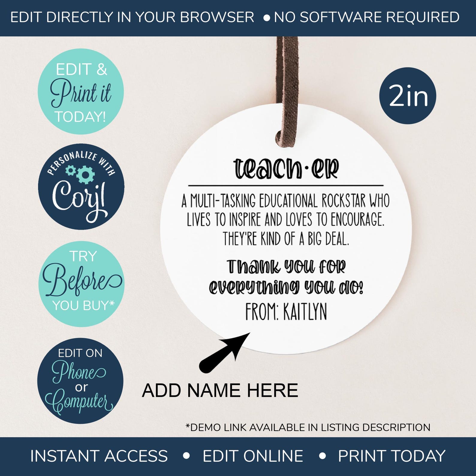 EDITABLE Appreciation Gift Tag, Teacher School Appreciation Week Gift ...