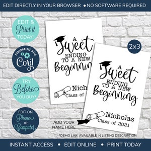 EDITABLE Graduation Party Favor Tags, Sweet Ending New Beginning ...