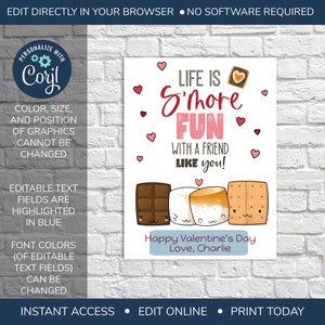 EDITABLE Classroom Valentine's Day Cards, S'more Valentine's Day Tag ...