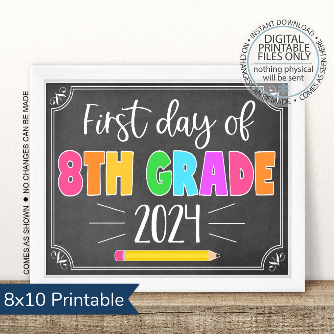 First Day of Eighth Grade 2024-2025, First Day of School Printable ...