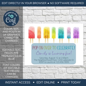 EDITABLE Popsicle Birthday Invites, Birthday Party Invitation, Pop on ...