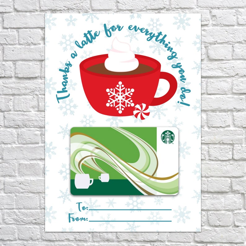 Printable Thanks a Latte for All You Do Christmas Gift Card | Etsy